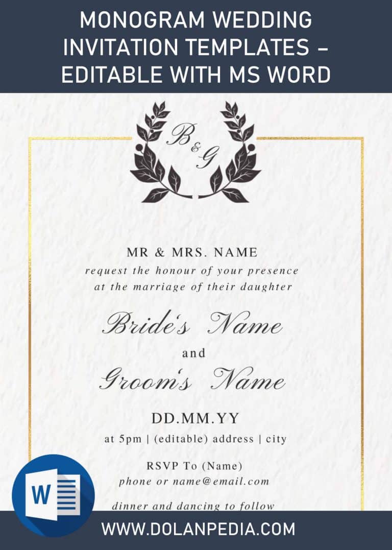 Monogram Wedding Invitation Templates - Editable With MS Word