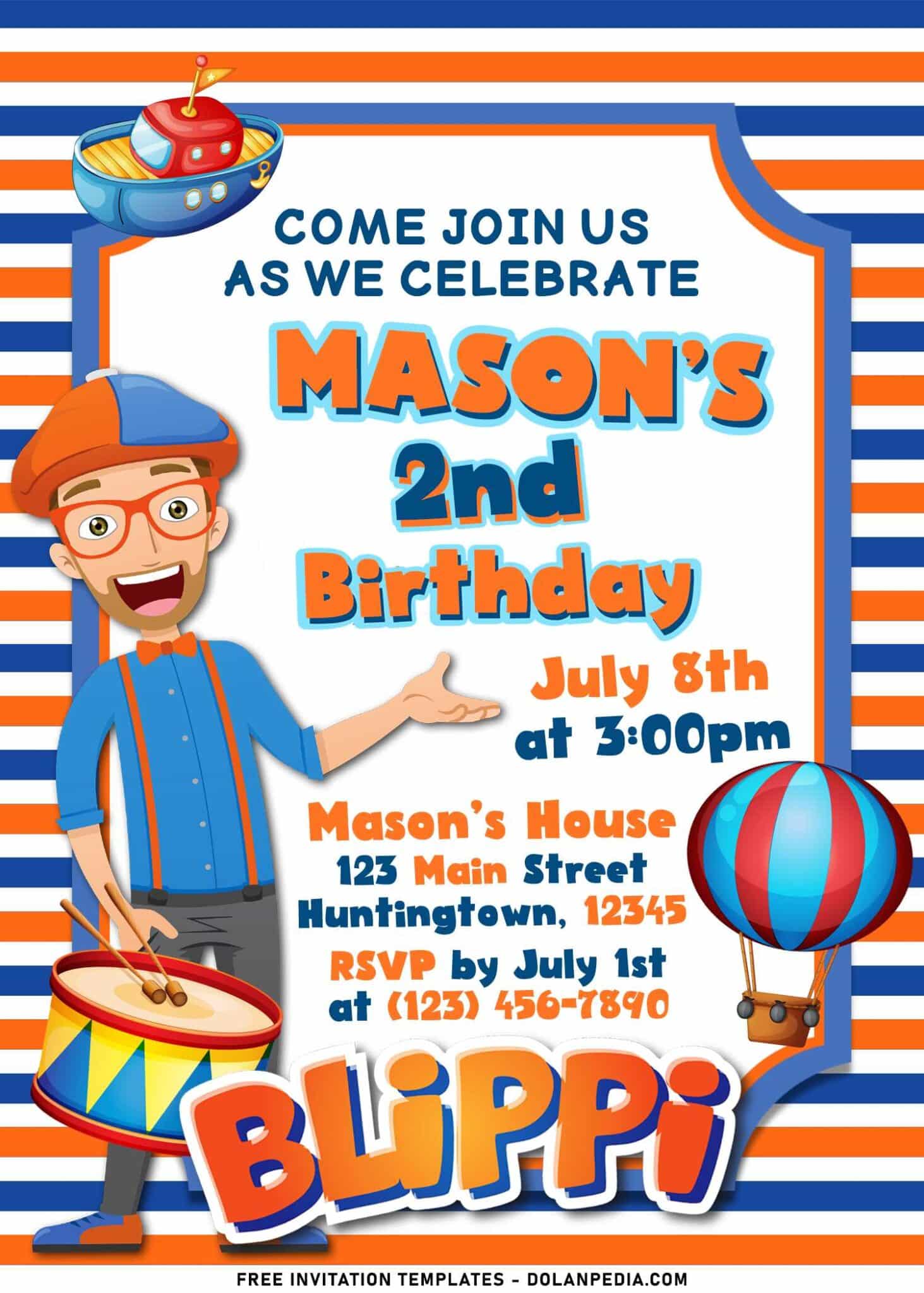 7+ Cute Blue And Orange Blippi Birthday Invitations With Kids Toys