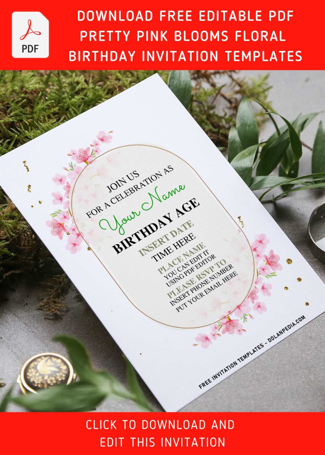 (Free Editable PDF) Pretty Pink Blooms Floral Birthday Invitation Templates