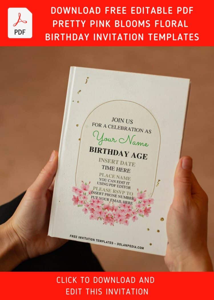 (Free Editable PDF) Pretty Pink Blooms Floral Birthday Invitation Templates