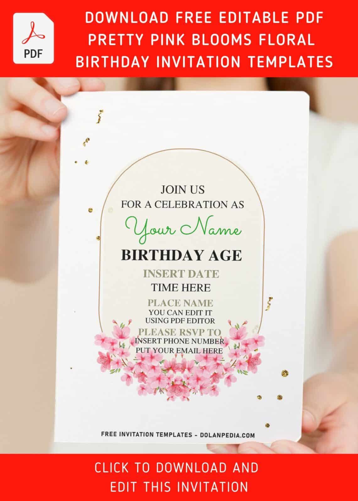 (Free Editable PDF) Pretty Pink Blooms Floral Birthday Invitation Templates