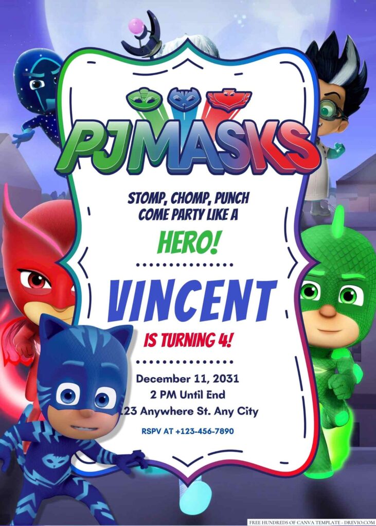 FREE PJ Masks Birthday Invitation Templates