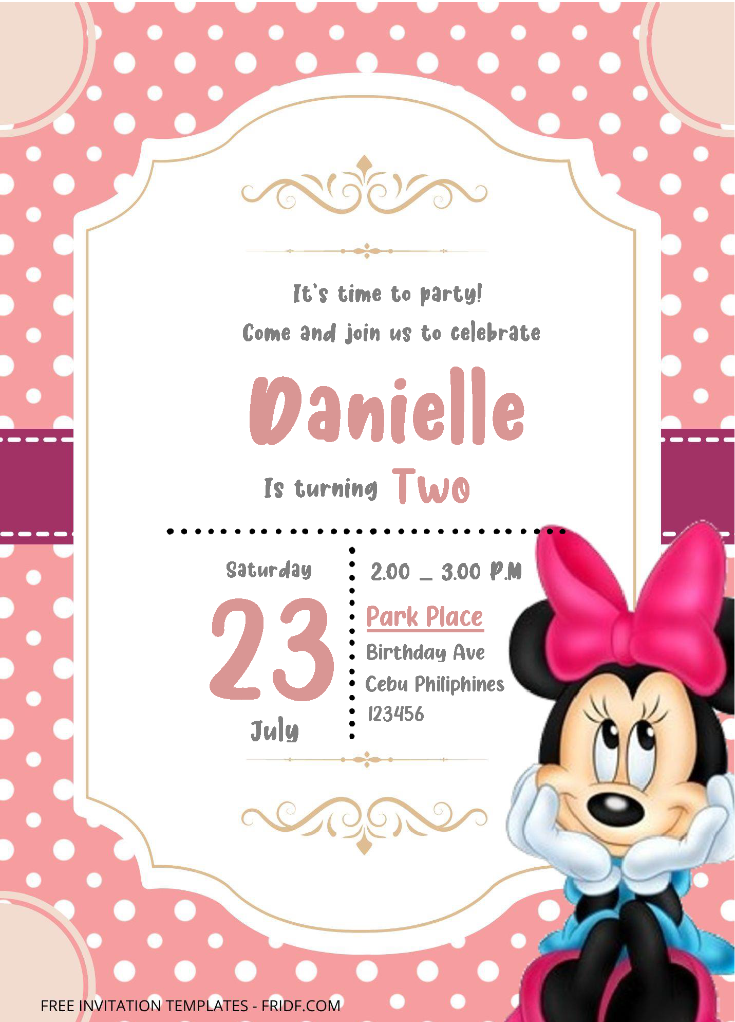 Free Editable Word - Minnie Mouse Birthday Invitation Templates