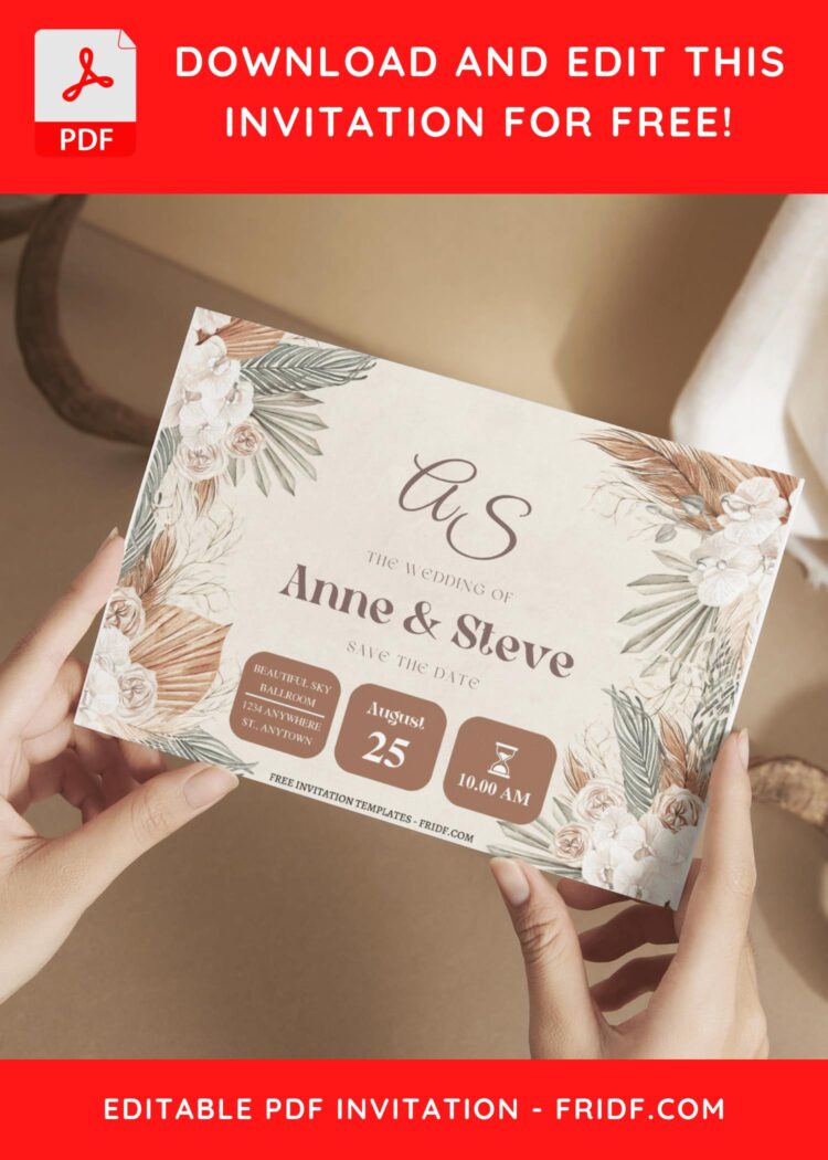(Free Editable PDF) Eclectic Bohemian Style Wedding Invitation Templates