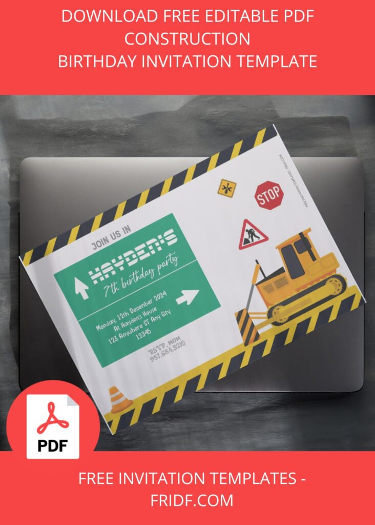 Free Editable PDF - Come To The Construction Birthday Invitation Templates