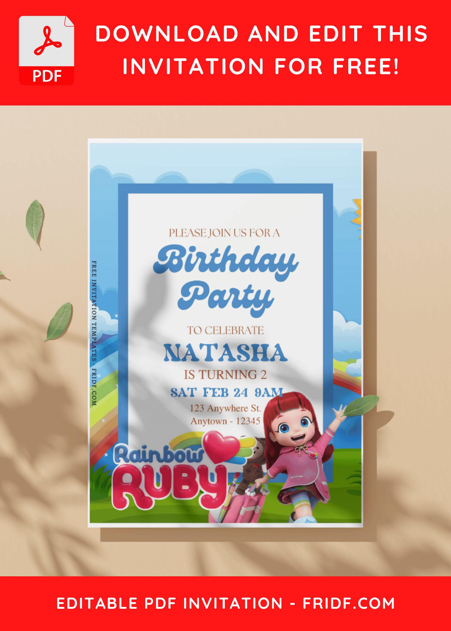 (Free Editable PDF) Charming Rainbow Ruby Birthday Invitation Templates ...