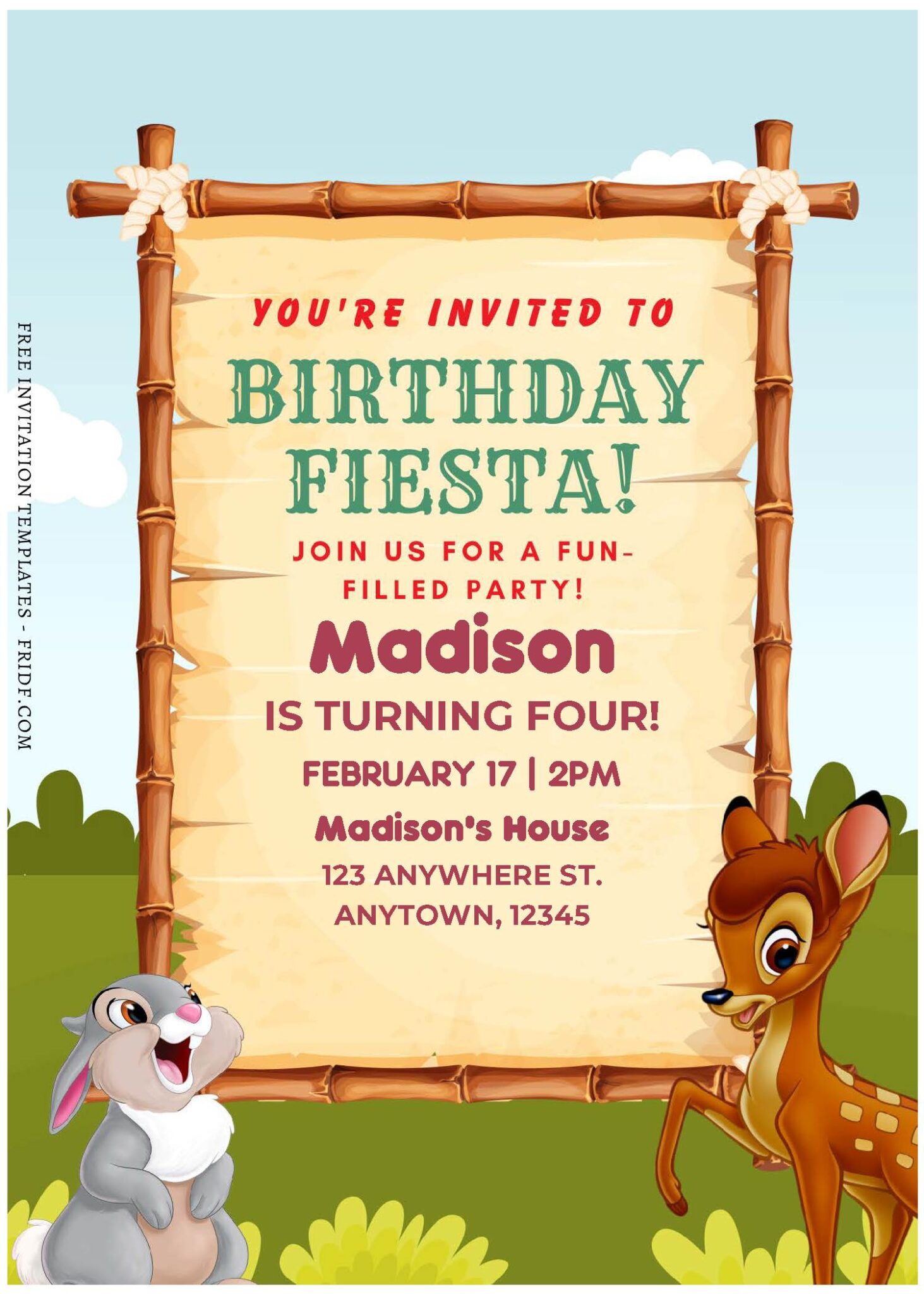 (Free Editable PDF) Enchanting Disney Bambi Birthday Invitation Templates