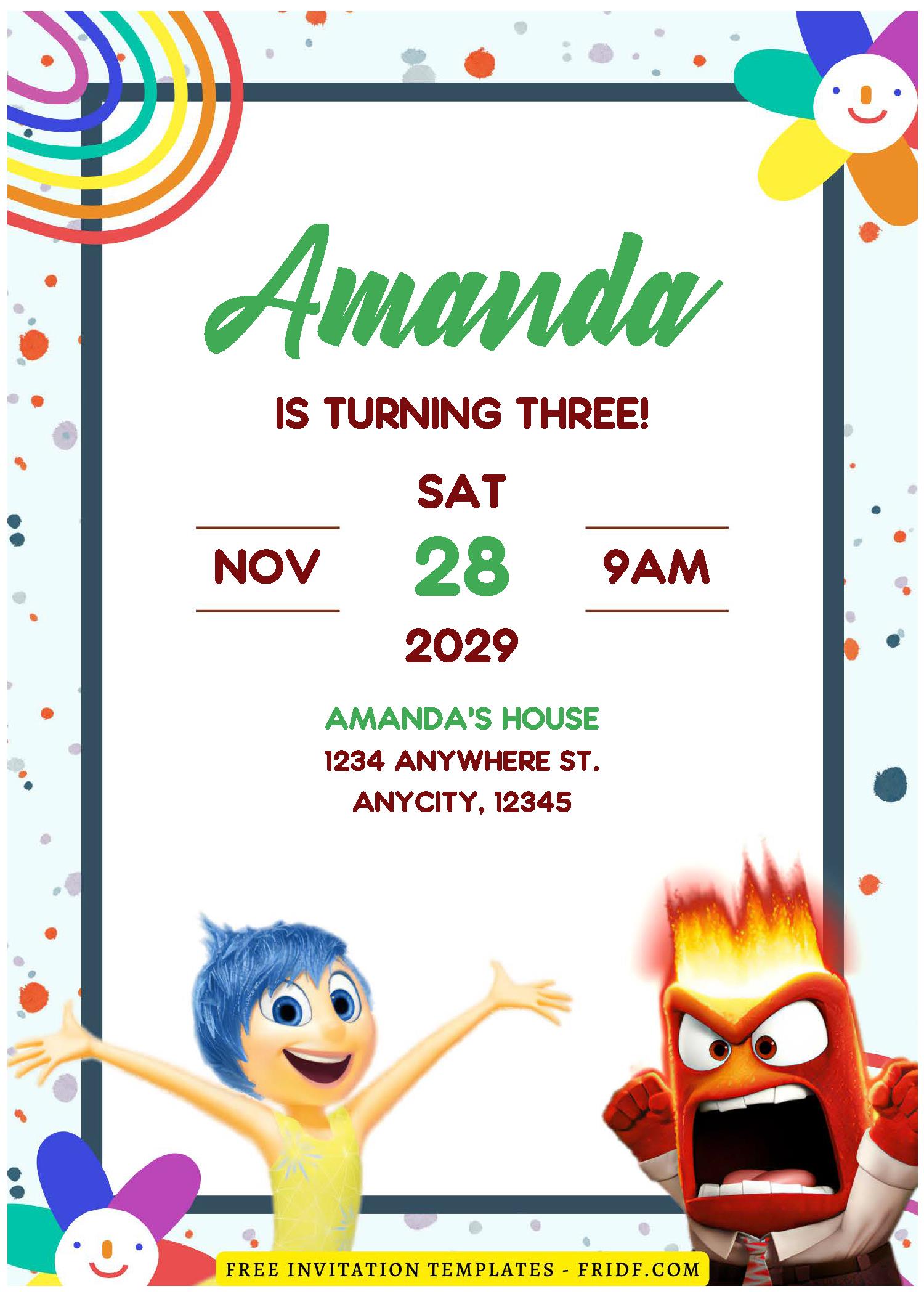 (Free Editable PDF) Colorful Inside Out Kids Birthday Invitation Templates