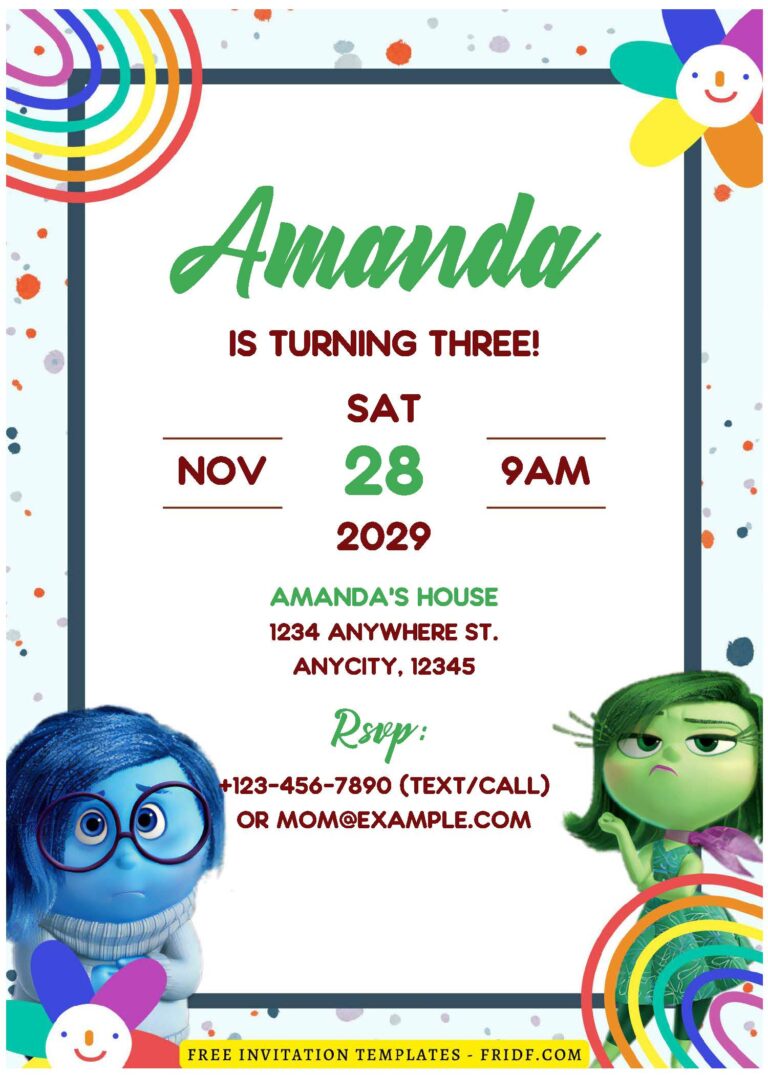 (Free Editable PDF) Colorful Inside Out Kids Birthday Invitation Templates