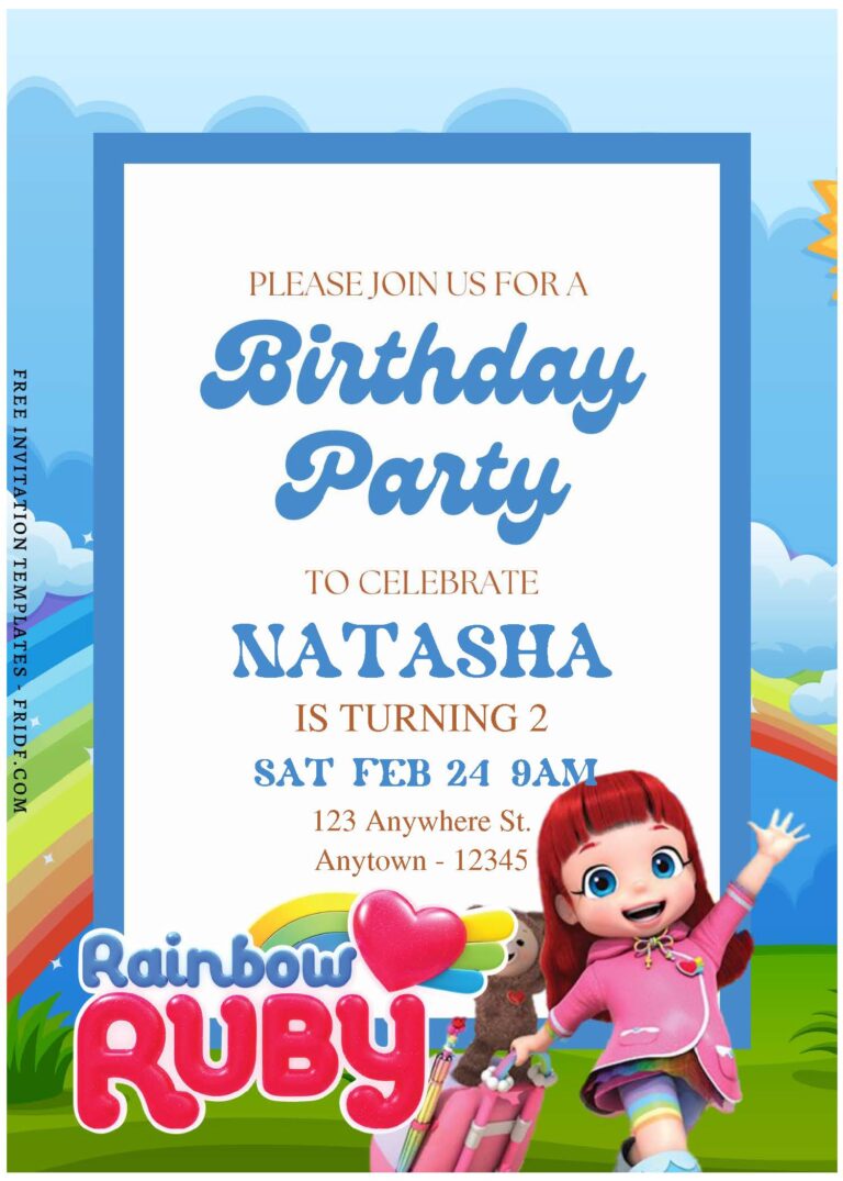 (Free Editable PDF) Charming Rainbow Ruby Birthday Invitation Templates ...
