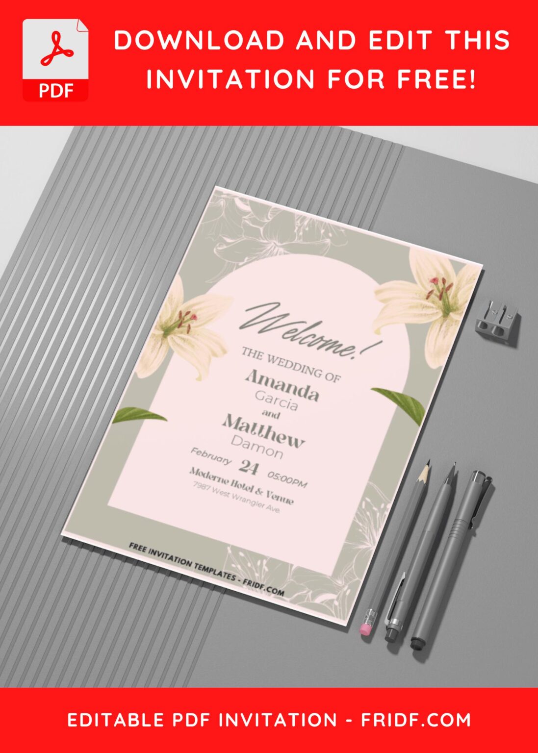 (Easily Edit PDF Invitation) Gorgeous White Stargazer Lily Wedding ...