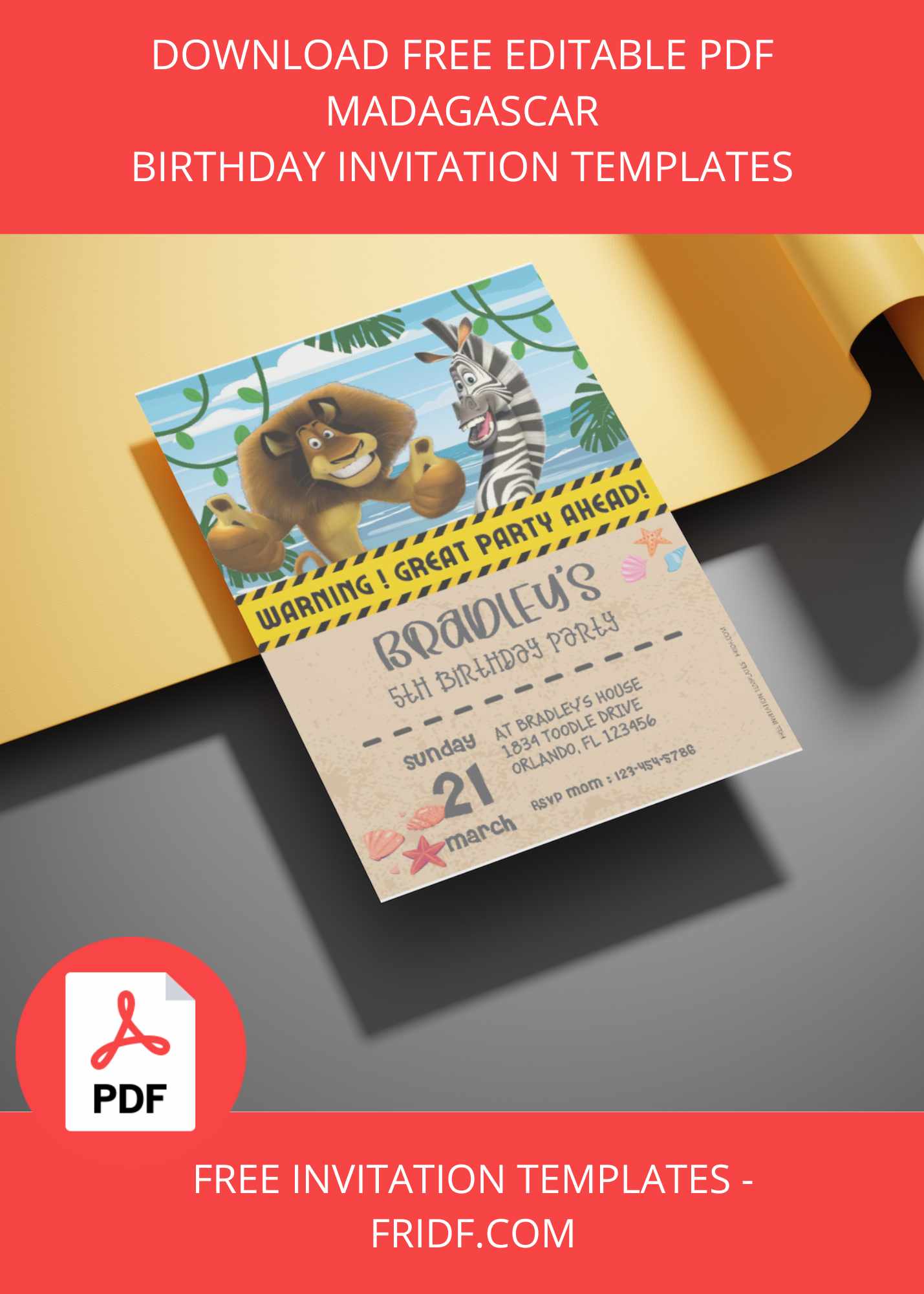 ( Easily Edit PDF Invitation ) Madagascar Birthday Invitation Templates