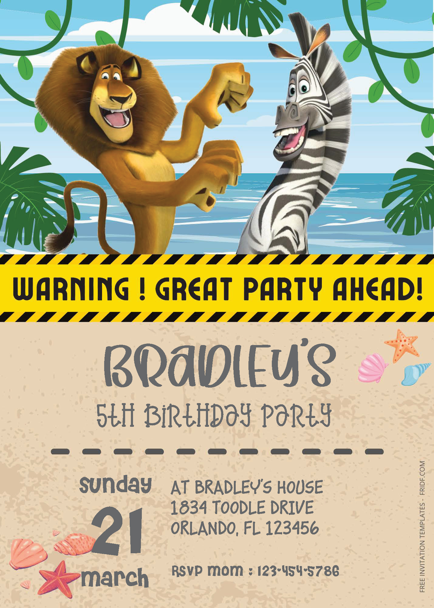 ( Easily Edit PDF Invitation ) Madagascar Birthday Invitation Templates