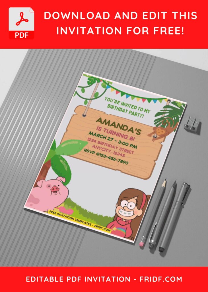 (Free PDF Invitation) Comic Fun Gravity Fall Birthday Invitation