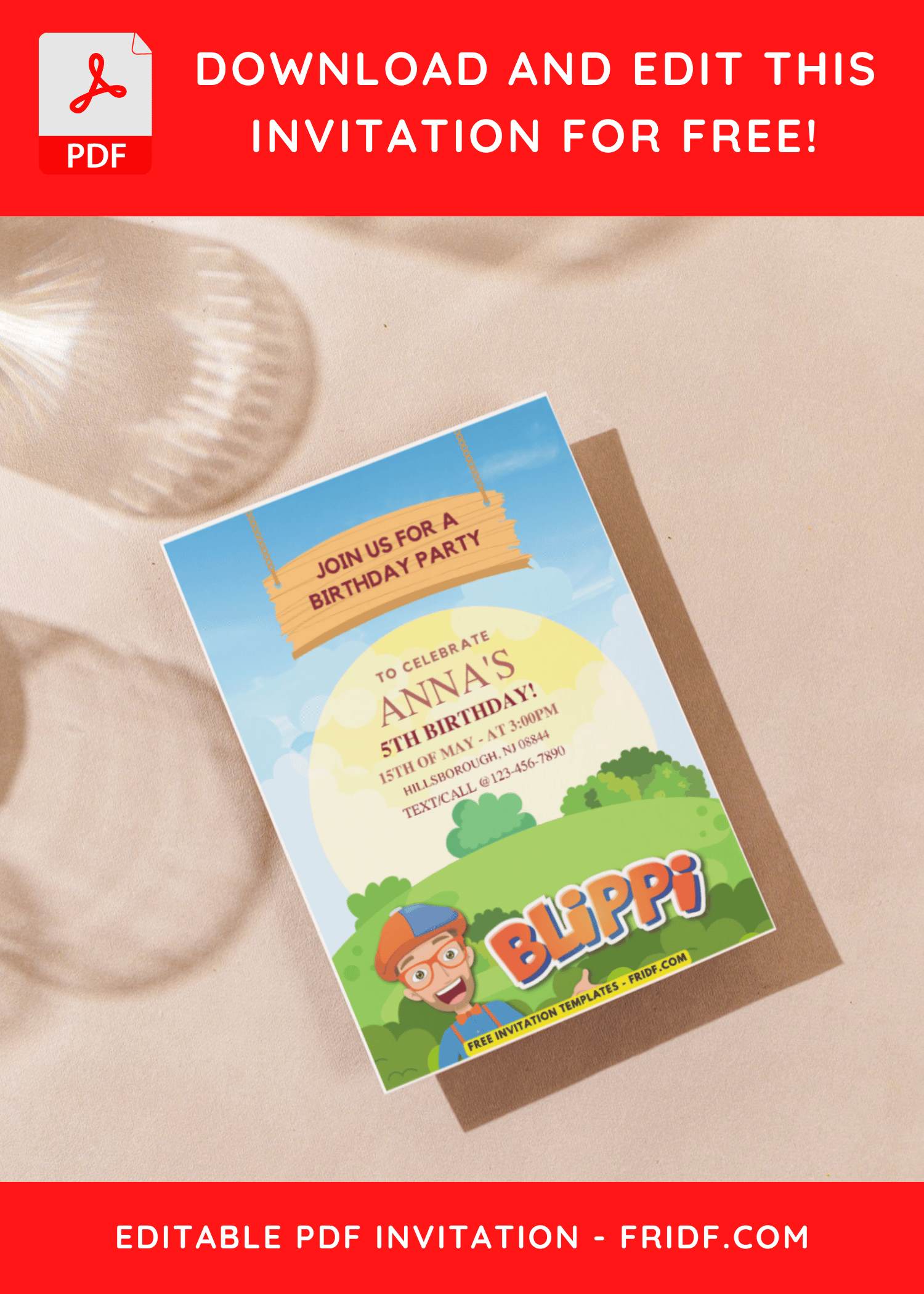 (Free PDF Invitation) Playful Blippi Birthday Invitation