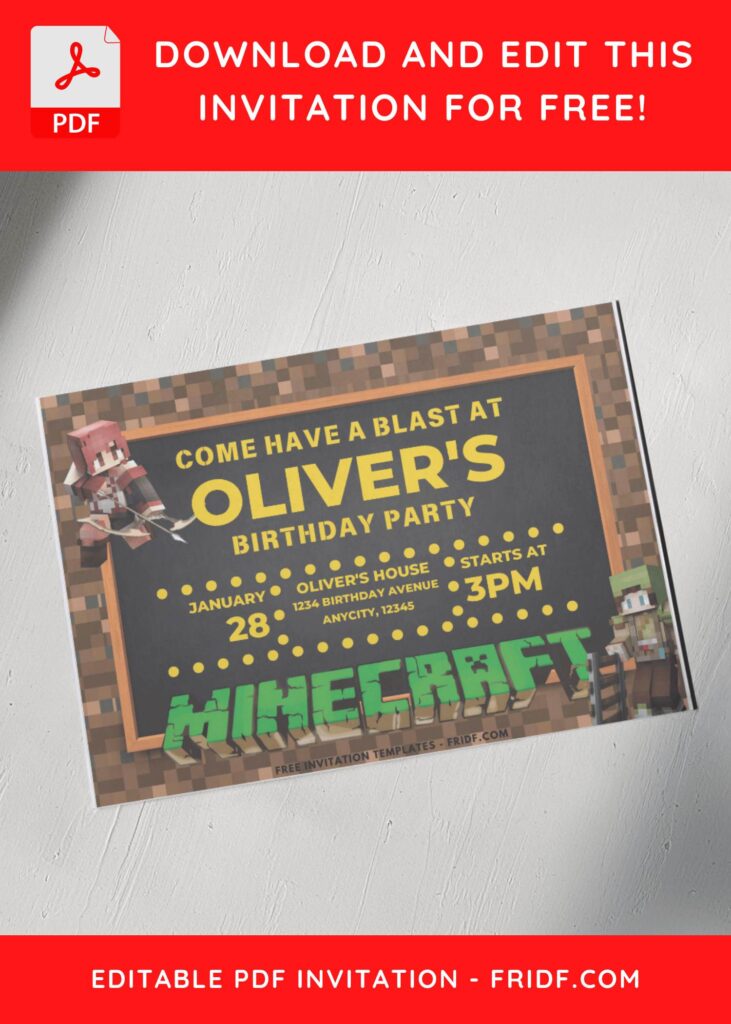 (Free PDF Invitation) Minecraft Sleepover Gamer Birthday Invitation