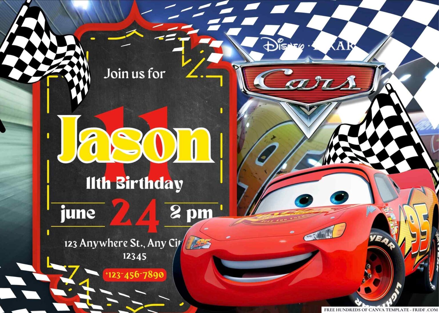 FREE Editable Cars Race Flag Birthday Invitations