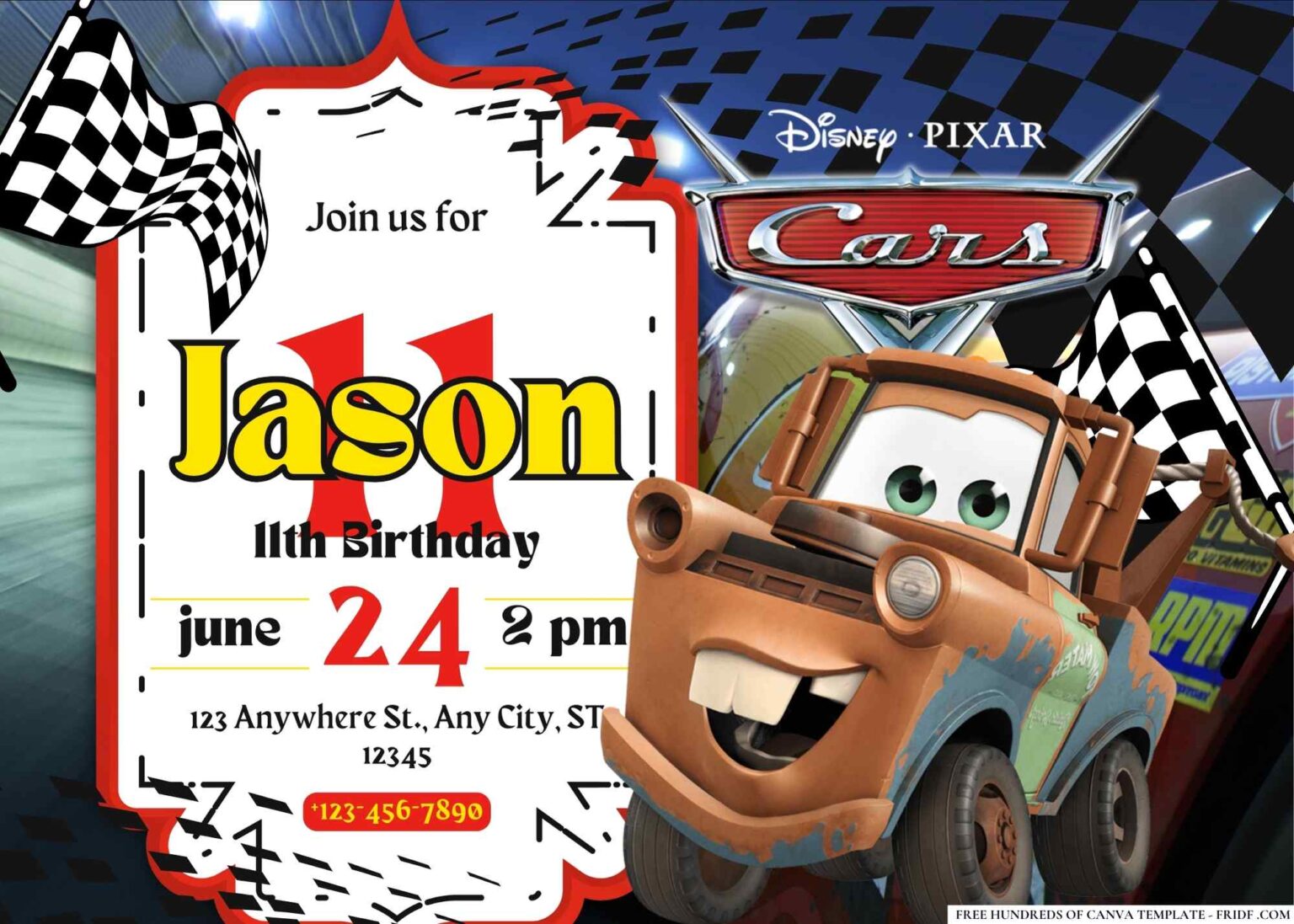 FREE Editable Cars Race Flag Birthday Invitations