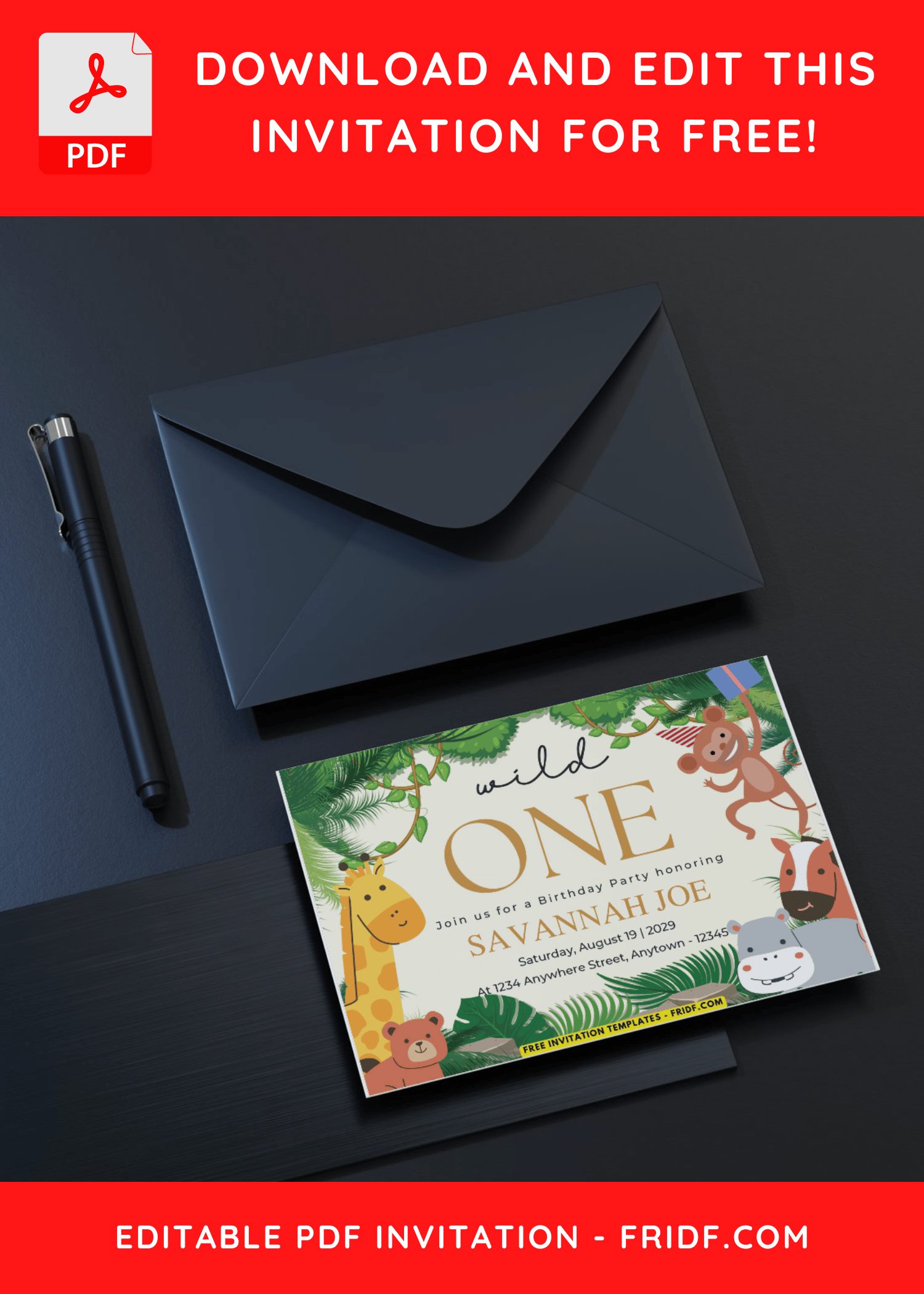 (Free PDF Invitation) Wild Ones Animal Bonanza Birthday Invitation