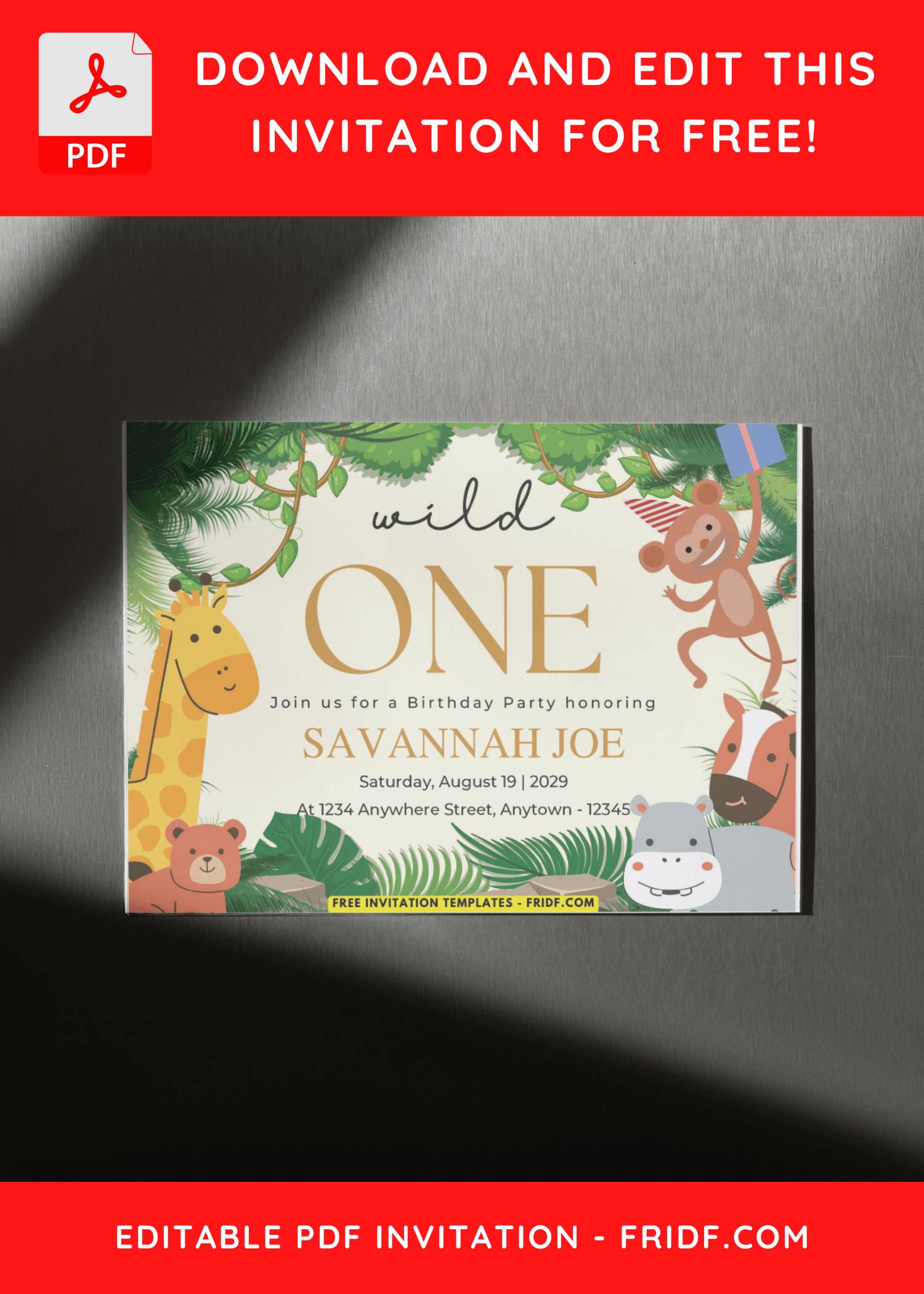 (Free PDF Invitation) Wild Ones Animal Bonanza Birthday Invitation