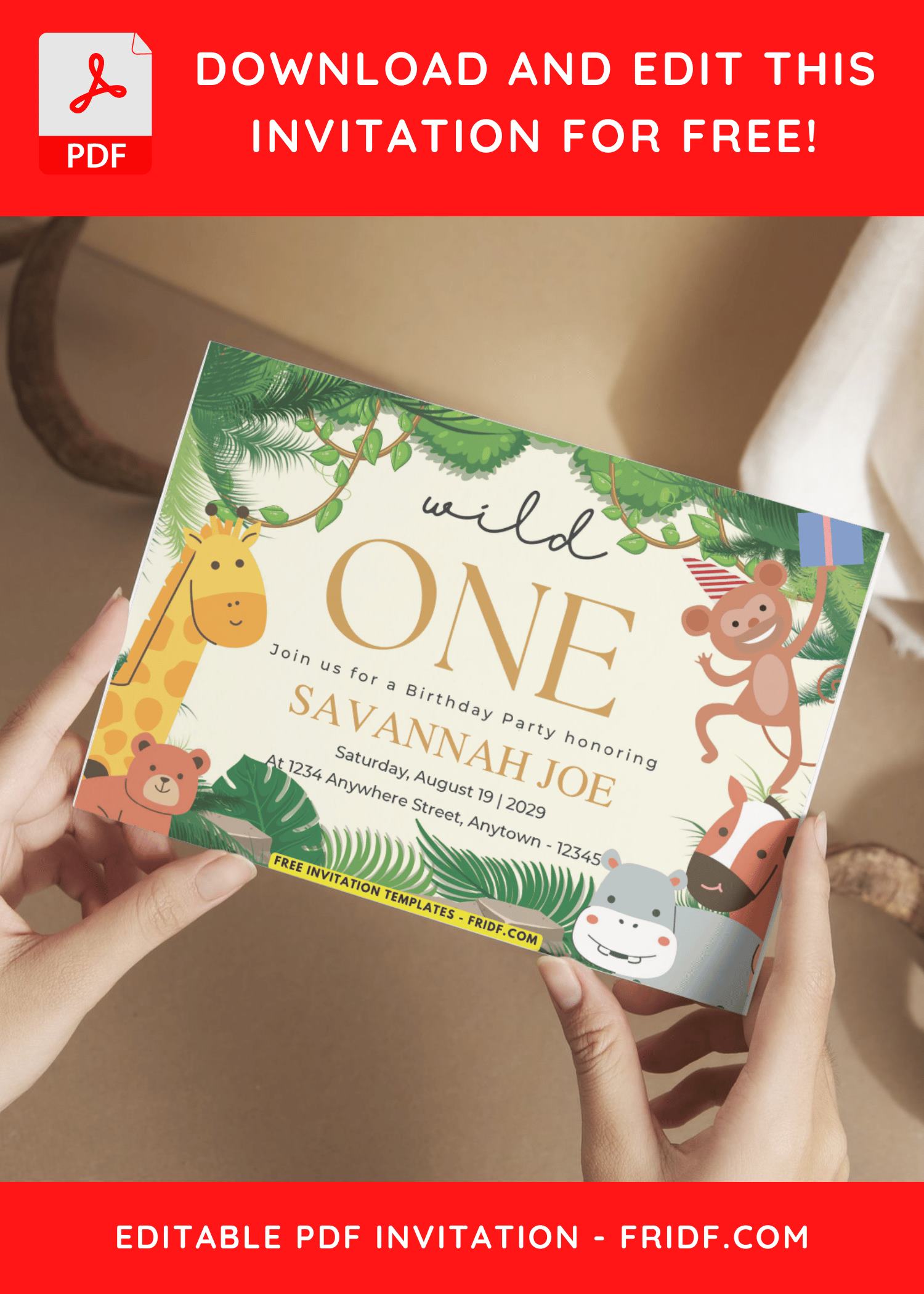 (Free PDF Invitation) Wild Ones Animal Bonanza Birthday Invitation