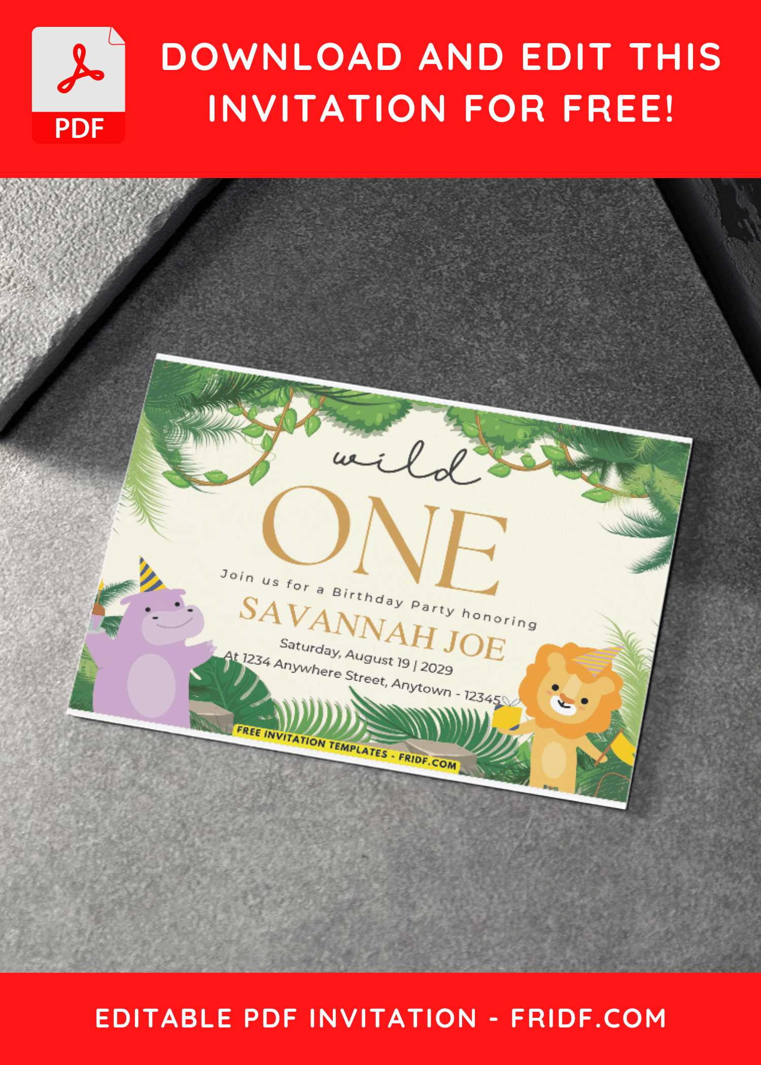 (Free PDF Invitation) Wild Ones Animal Bonanza Birthday Invitation