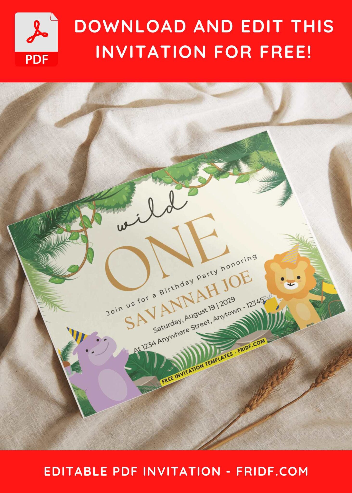 (Free PDF Invitation) Wild Ones Animal Bonanza Birthday Invitation