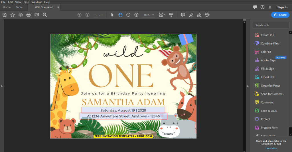 (Free PDF Invitation) Wild Ones Animal Bonanza Birthday Invitation