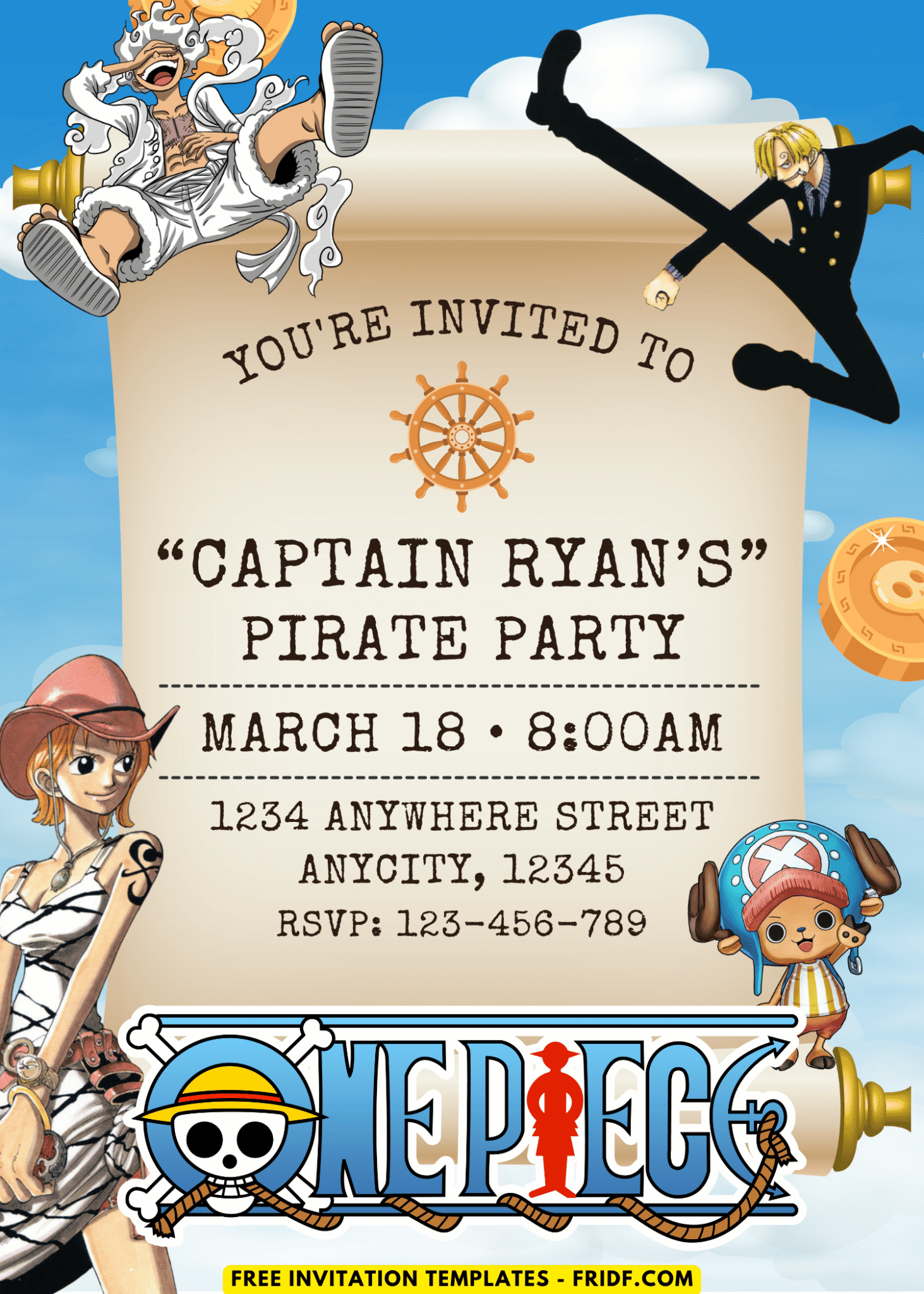 One Piece Straw Hat Pirate Birthday Invitation | Editable Canva - fridf ...