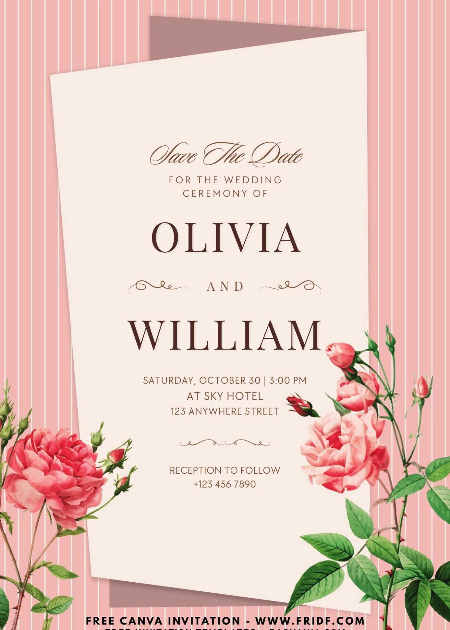 Aesthetic Blush Floral Wedding Invitation | Editable Canva