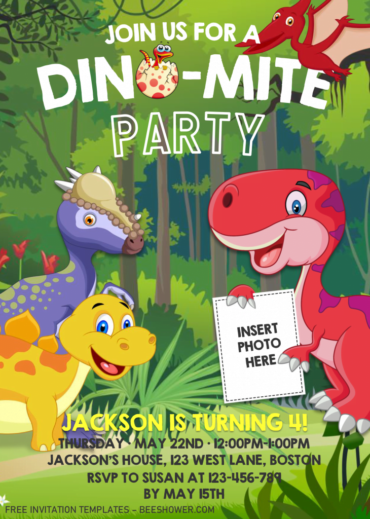 Dinosaur Invitation Templates - Editable .Docx - Beeshower