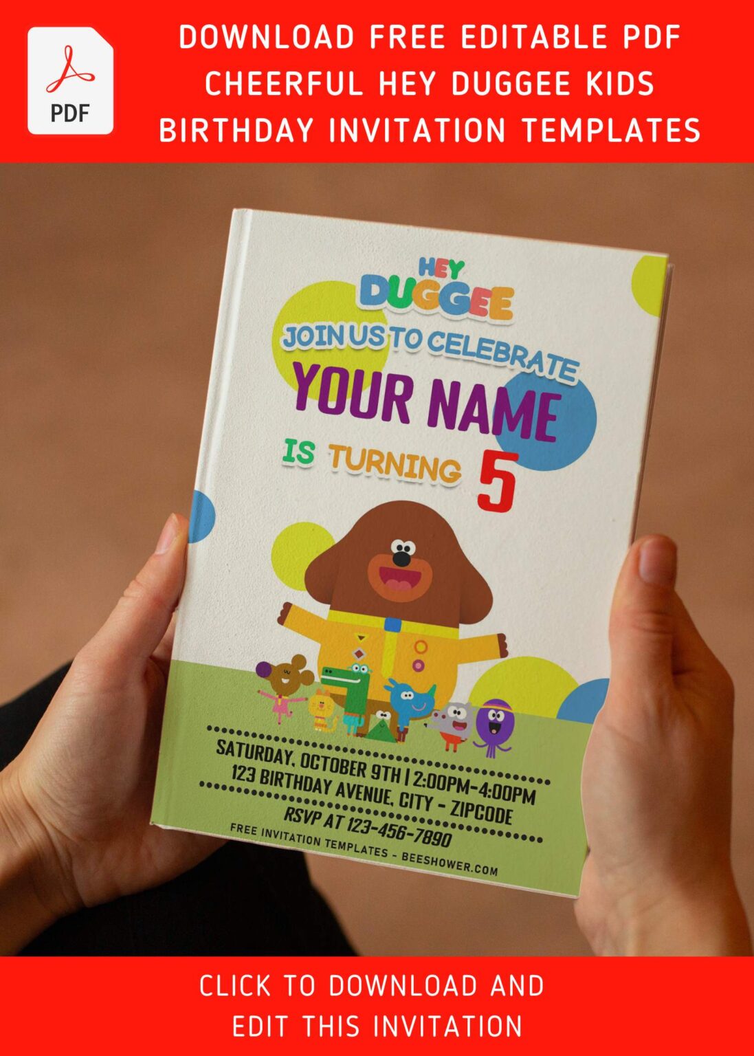 (Free Editable PDF) Sand Castle Hey Duggee Birthday Invitation Templates
