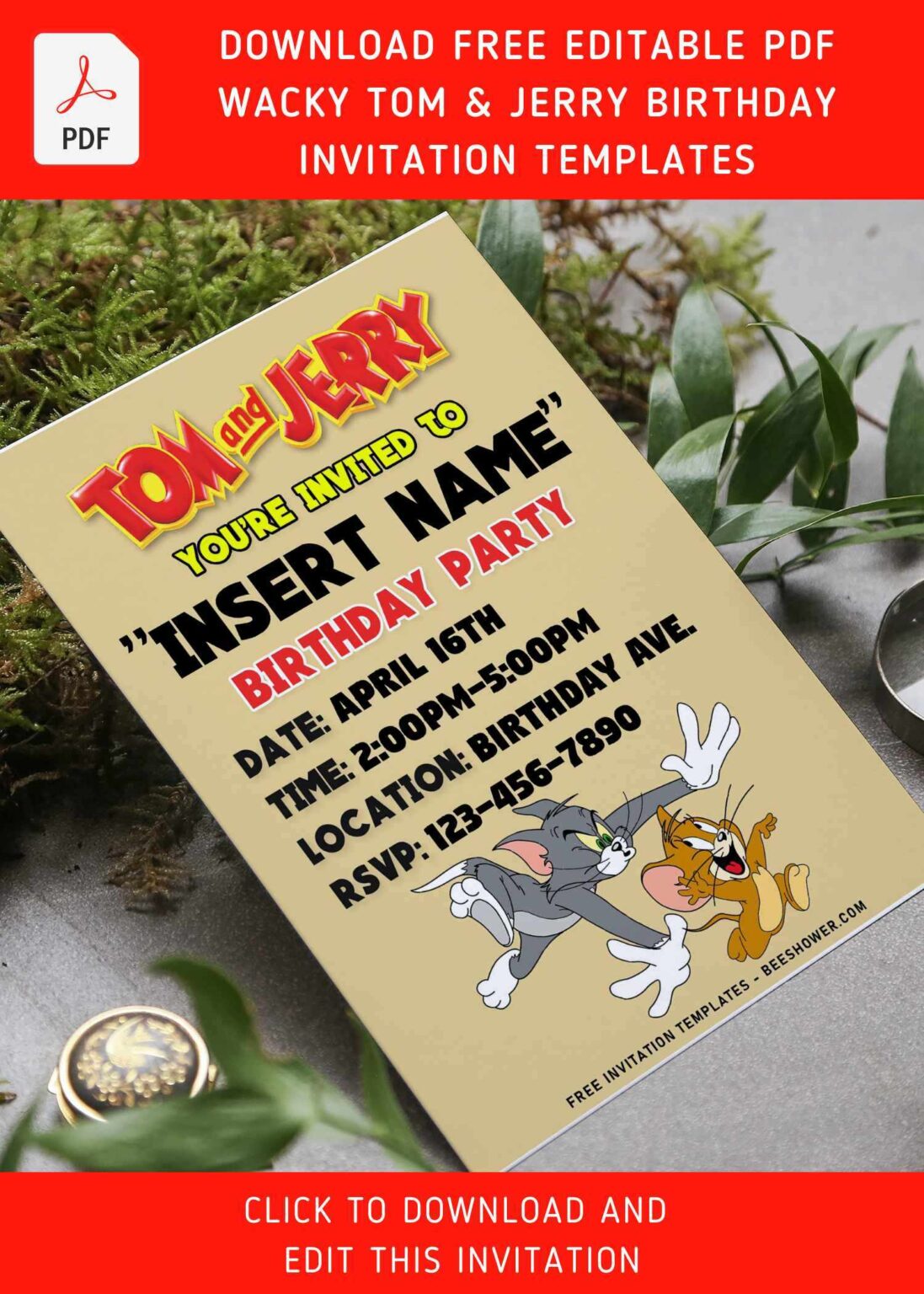 (Free Editable PDF) Funny Tom And Jerry Team Up Birthday Invitation ...
