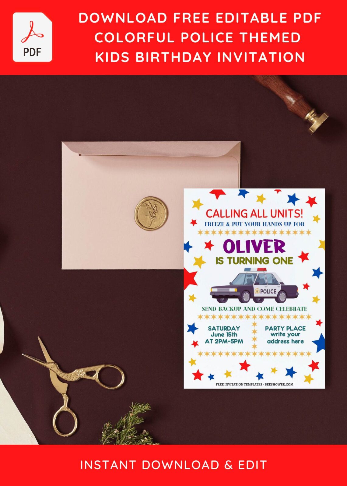 (Free Editable PDF) Epic Police Unit Birthday Invitation Templates ...