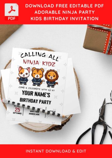 (Free Editable PDF) Cute & Fun Ninja Kidz Birthday Invitation Templates