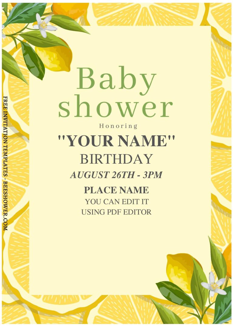 (Free Editable PDF) Botanical Lemon Baby Shower Invitation Templates ...