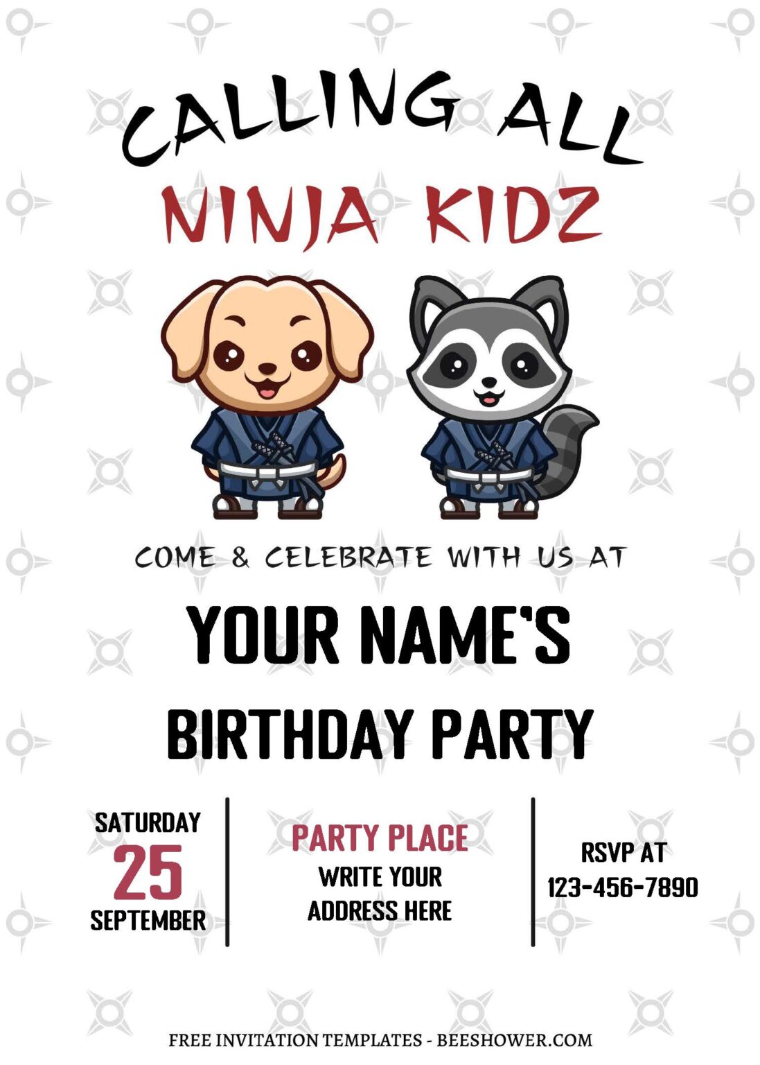 (Free Editable PDF) Cute & Fun Ninja Kidz Birthday Invitation Templates