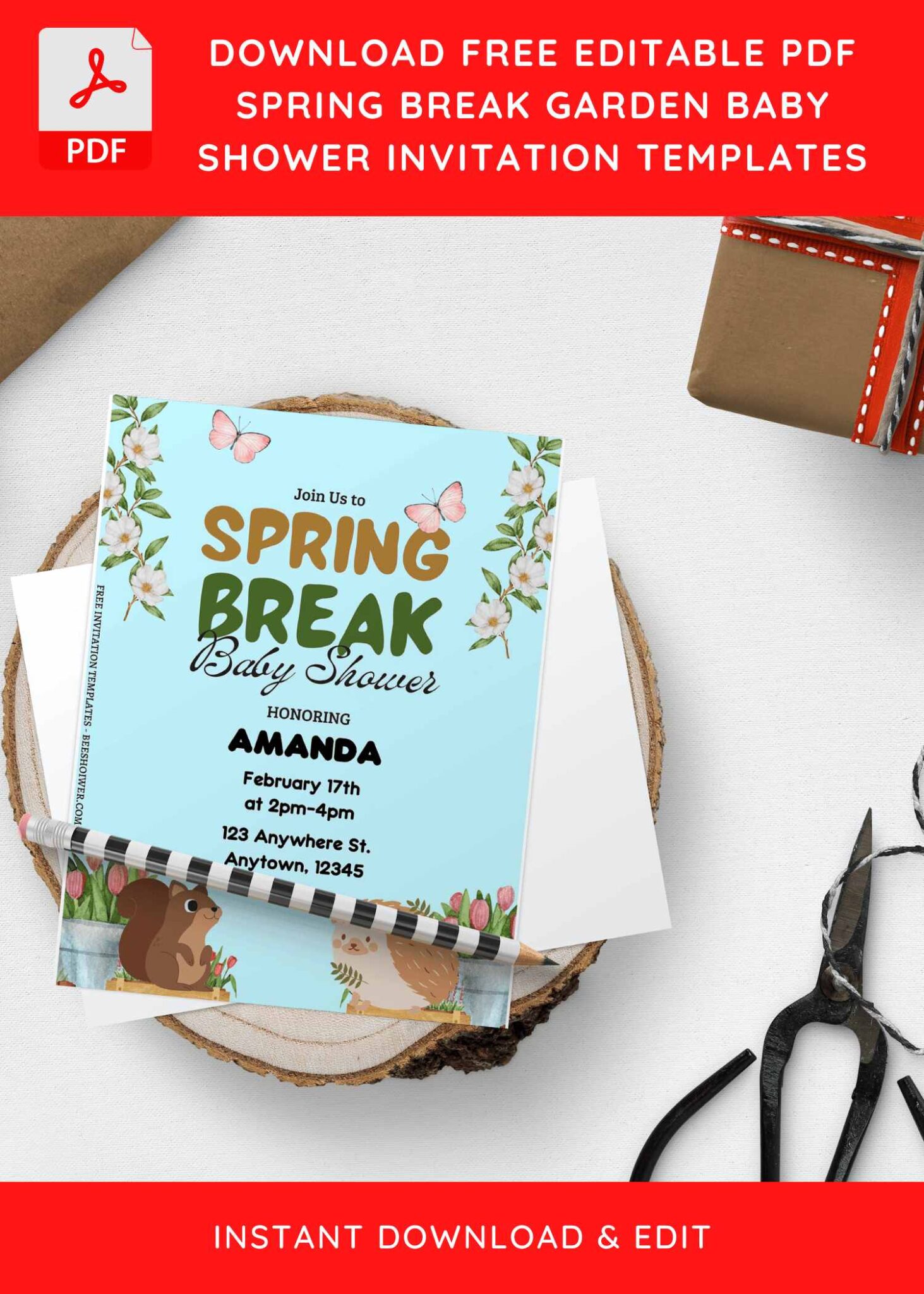 (Free Editable PDF) Spring Break Garden Baby Shower Invitation Templates