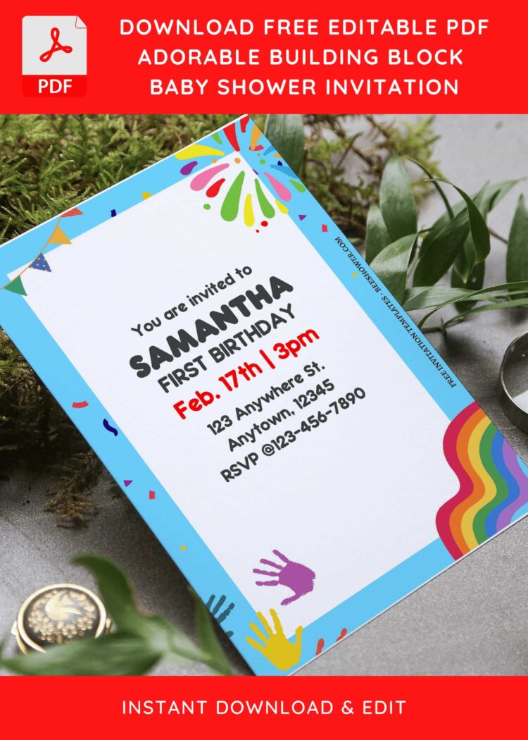 (Free Editable PDF) Unique Building Block Themed Baby Shower Invitation ...