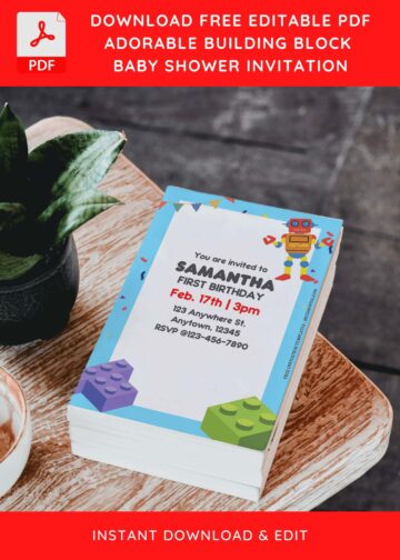 (Free Editable PDF) Unique Building Block Themed Baby Shower Invitation ...