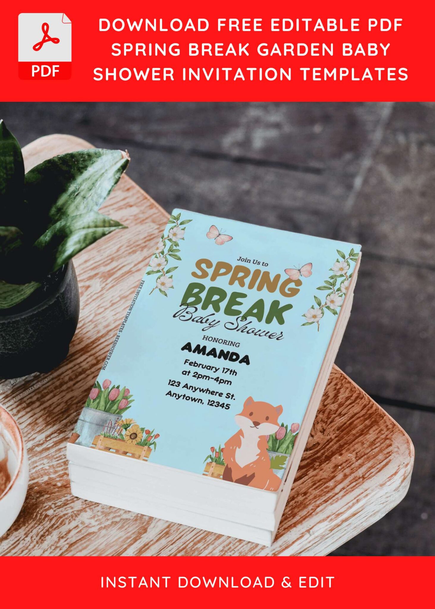 (Free Editable PDF) Spring Break Garden Baby Shower Invitation Templates
