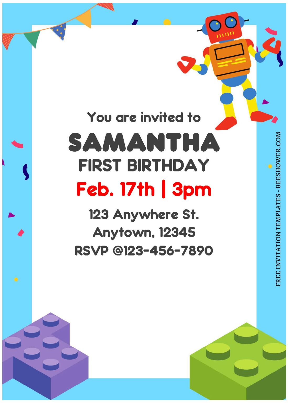 (Free Editable PDF) Unique Building Block Themed Baby Shower Invitation ...