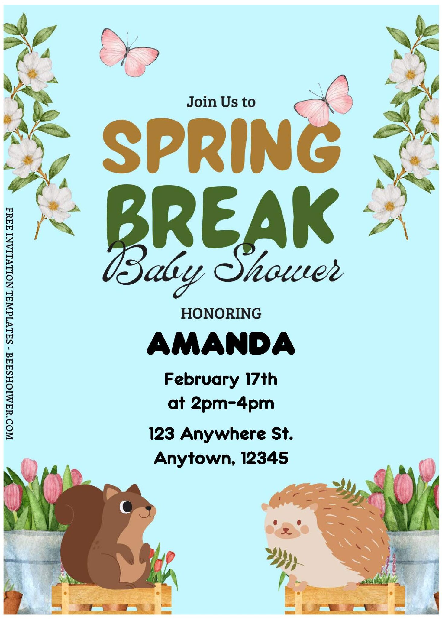(Free Editable PDF) Spring Break Garden Baby Shower Invitation Templates