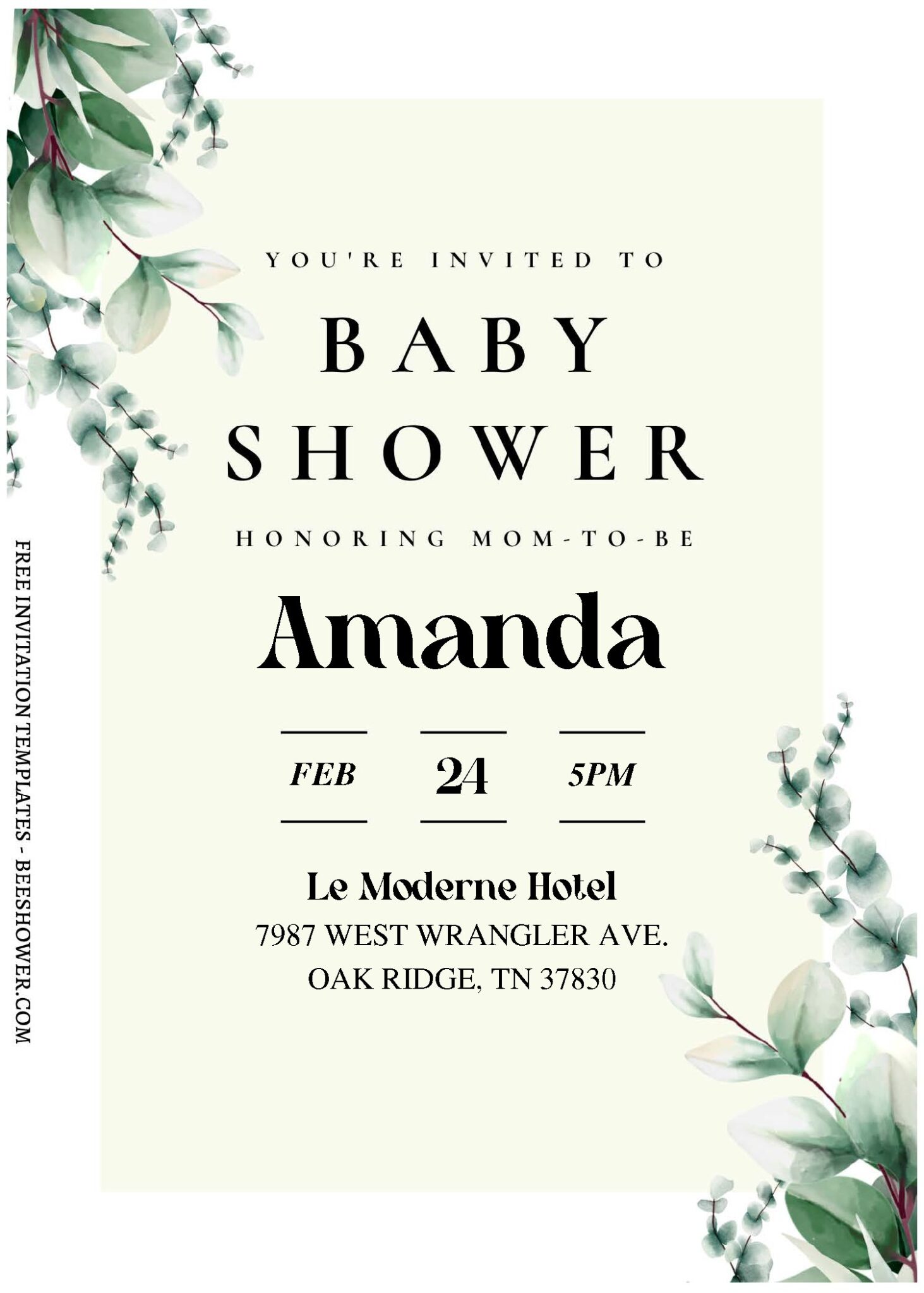 (Free Editable PDF) Delicate Watercolor Eucalyptus Baby Shower ...