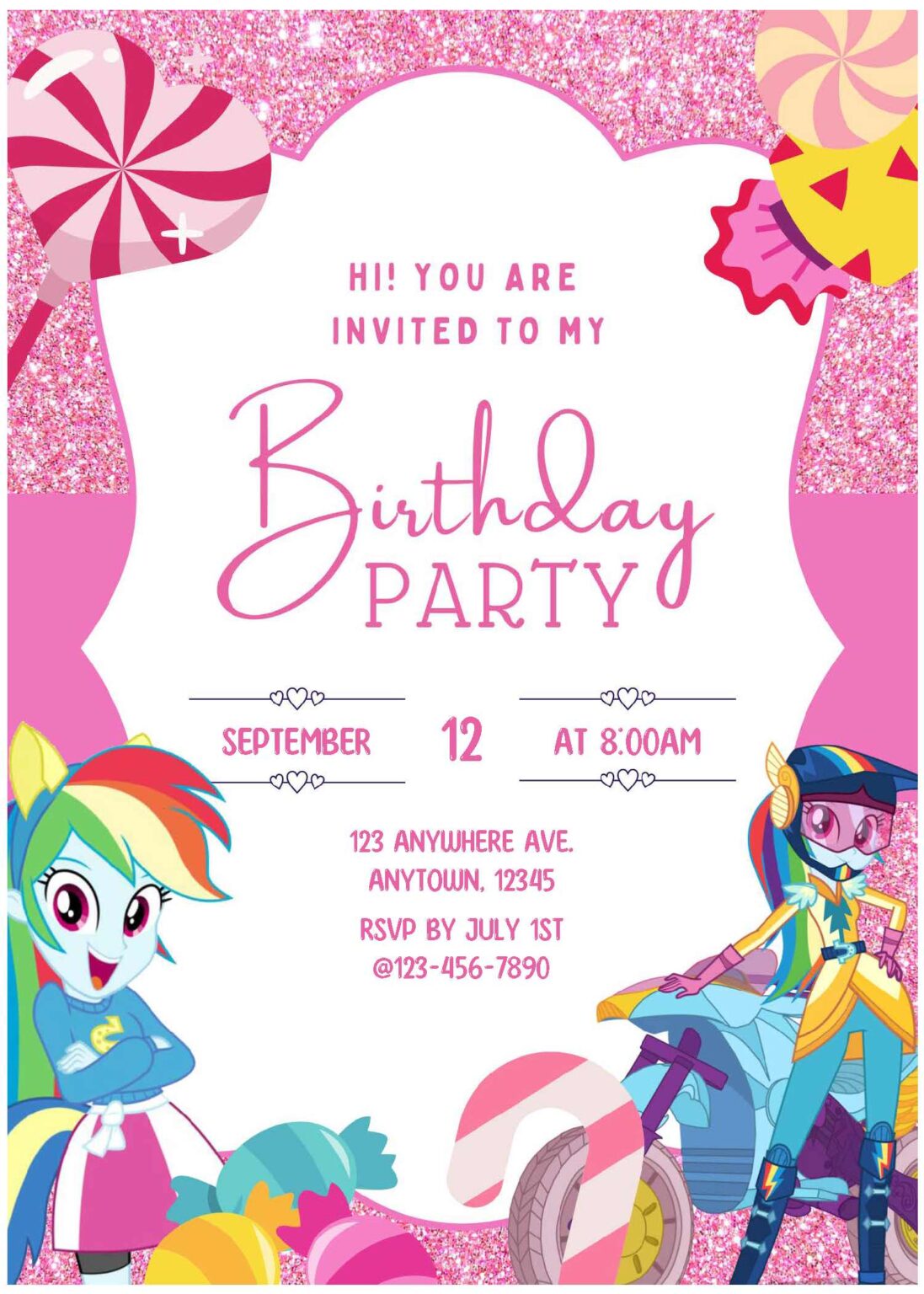 (Free Editable PDF) Glitter My Little Pony Baby Shower Invitation Templates