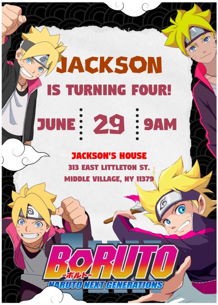 (Free Editable PDF) Boruto Next Generation Baby Shower Invitation Templates
