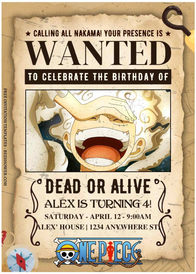 (Free Editable PDF) Epic Awakened Luffy Baby Shower Invitation Templates