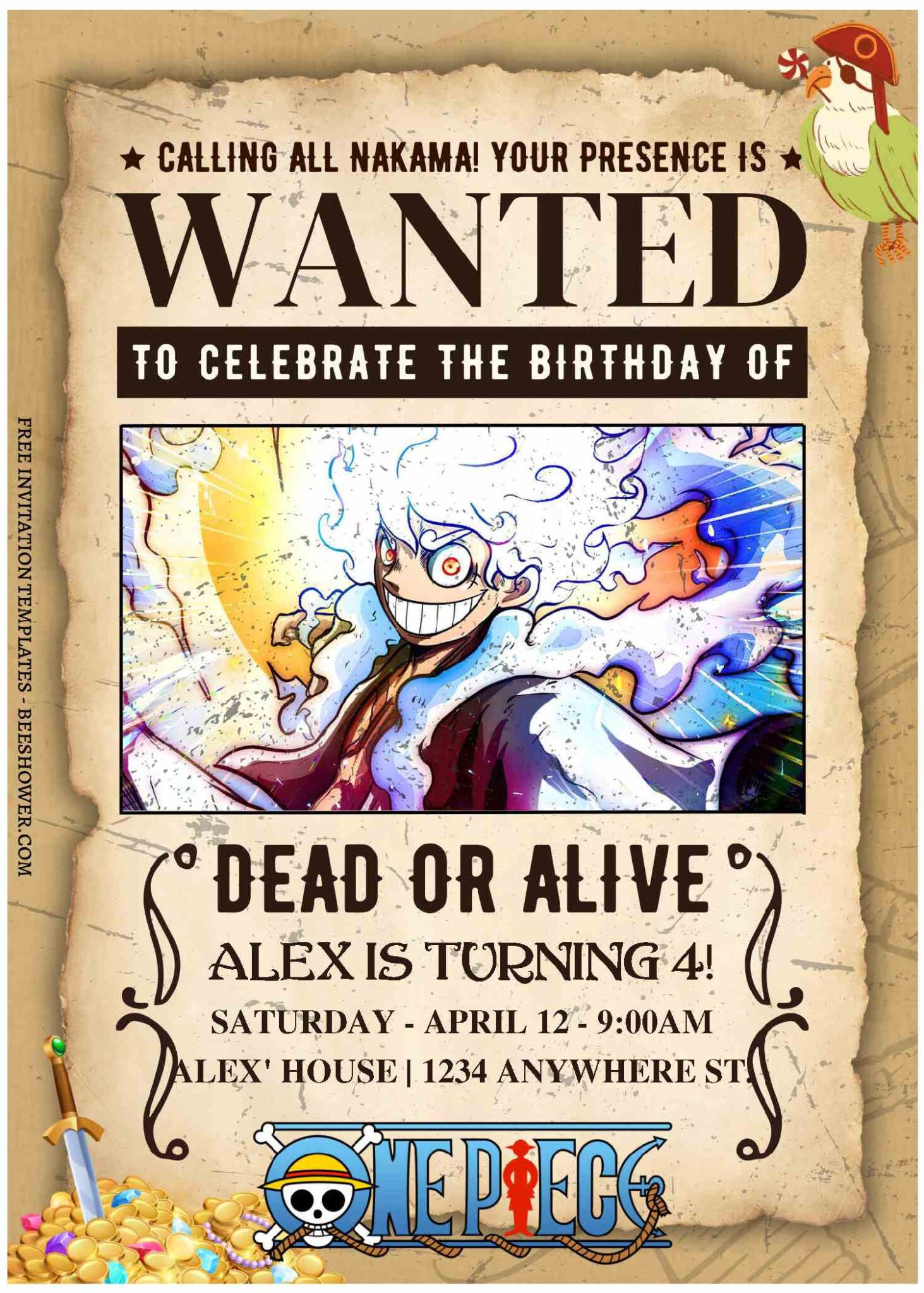 (Free Editable PDF) Epic Awakened Luffy Baby Shower Invitation Templates