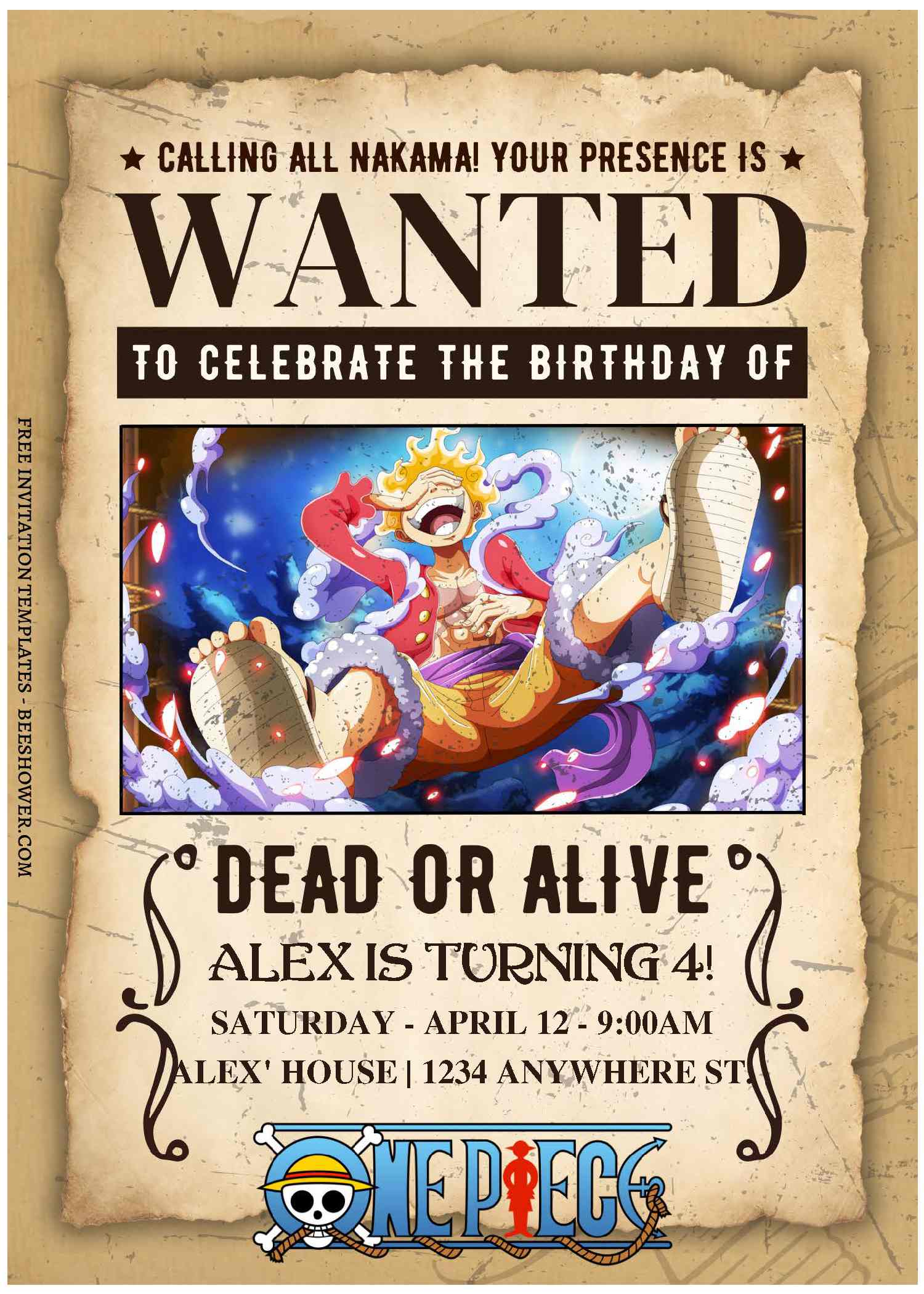 (Free Editable PDF) Epic Awakened Luffy Baby Shower Invitation Templates