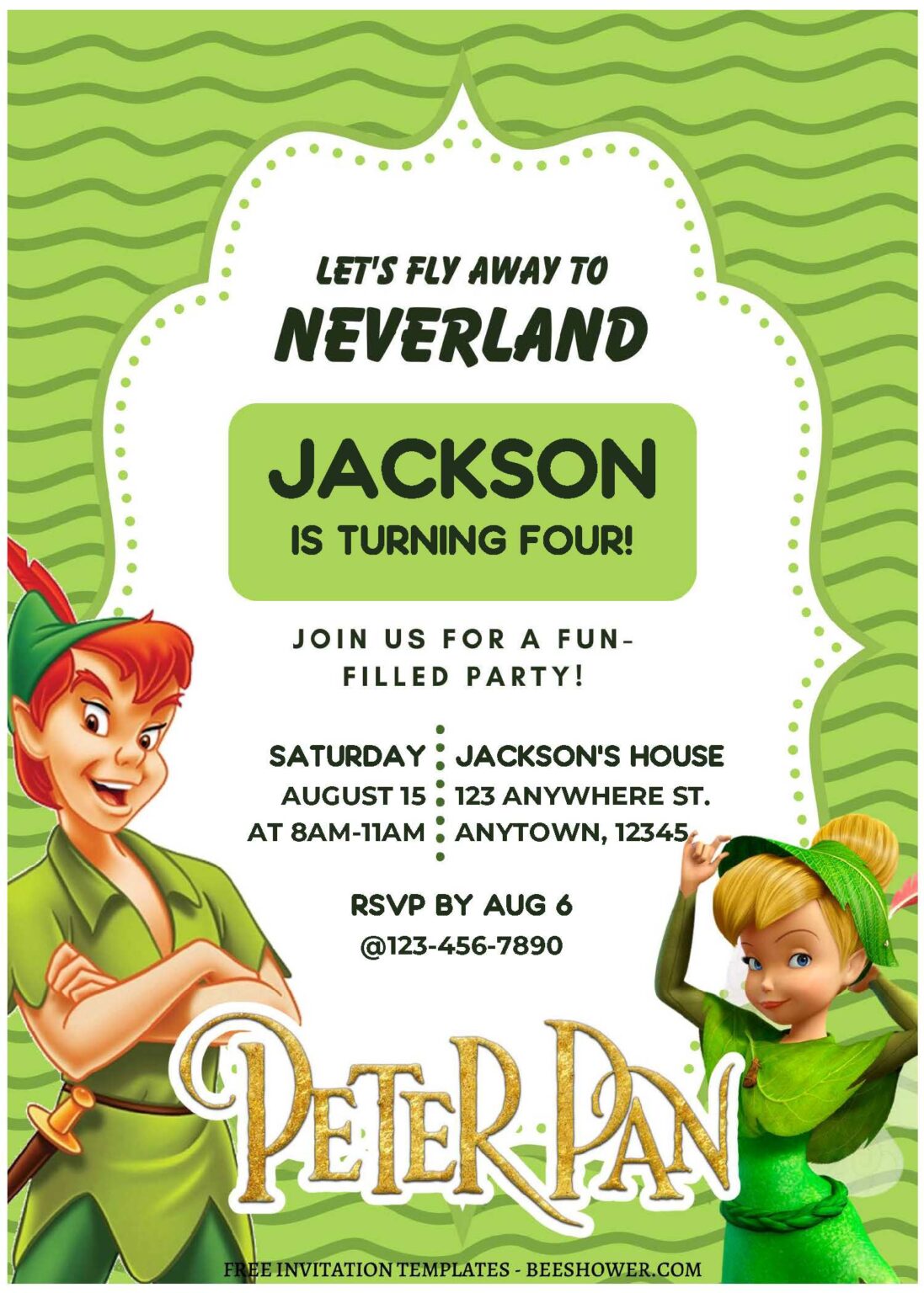 (Free Editable PDF) Beloved Peter Pan & Wendy Baby Shower Invitation ...
